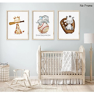 Baseball Nursery Decor Baby Boy Canvas Wall Art Prints Sports Nursery Animal Sports Baseball Poster Kids Wall Art Boys Room Wall Art Nursery Sports Picture Decor for Bedroom 12x16x3 Inch UNFRAMED