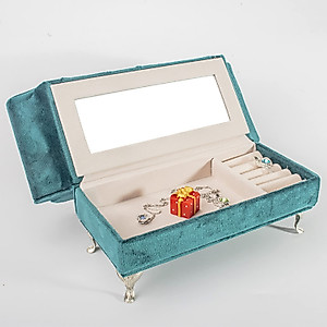 9.8 Inch Openable Dark Green Sofa Jewelry Box Armchair for Dollhouse Heart Shape Velvet Chair 1/6 Scale Dolls Accessories