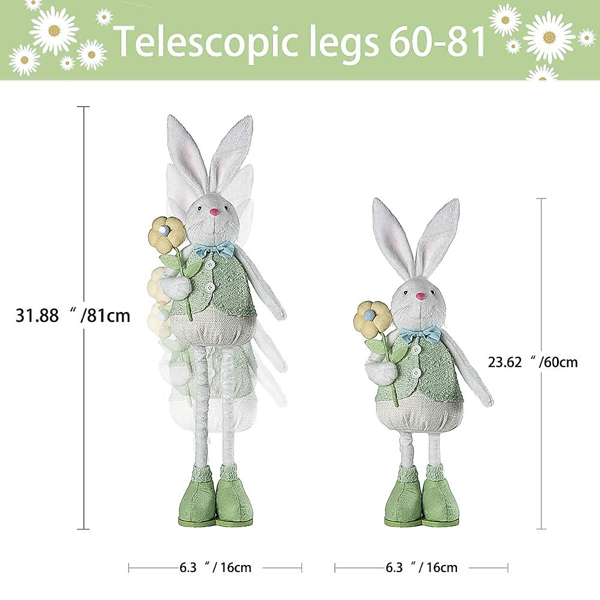 WORLDECO Easter Plush Bunny Gnome 2024 Ornaments, Swedish Garden Plush Doll Gift Spring Long Stretchable Leg, Holiday Room Decor 32 inch