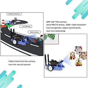 JetBot AI kit Provided by Jetson Nano, with Front Camera Dual Mode Wireless WiFi Bluetooth Facial Recognition Object Tracking(Blue, Without Jetson Nano)