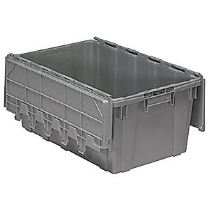 Akro-Mils 39160 Industrial Plastic Storage Tote with Hinged Attached Lid, (27-Inch L by 17-Inch W by 12-Inch H), Gray, (4-Pack)