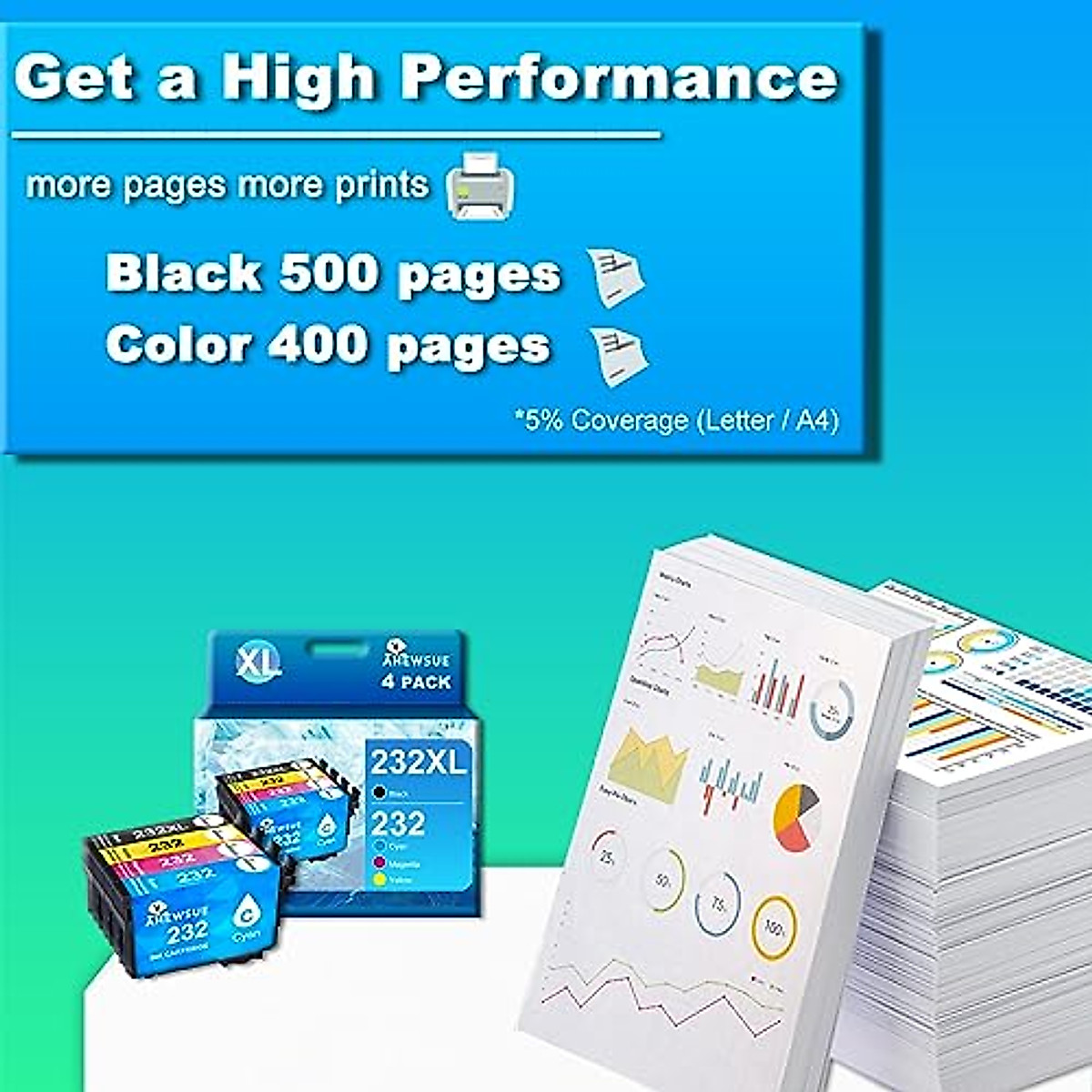 232XL Ink Cartridges Remanufactured Replacement for Epson 232 XL Ink Cartridges Combo Pack for XP-4200 XP-4205 WF-2930 WF-2950 Printer (1 Black, 1 Cyan, 1 Magenta, 1 Yellow, 4 Pack)