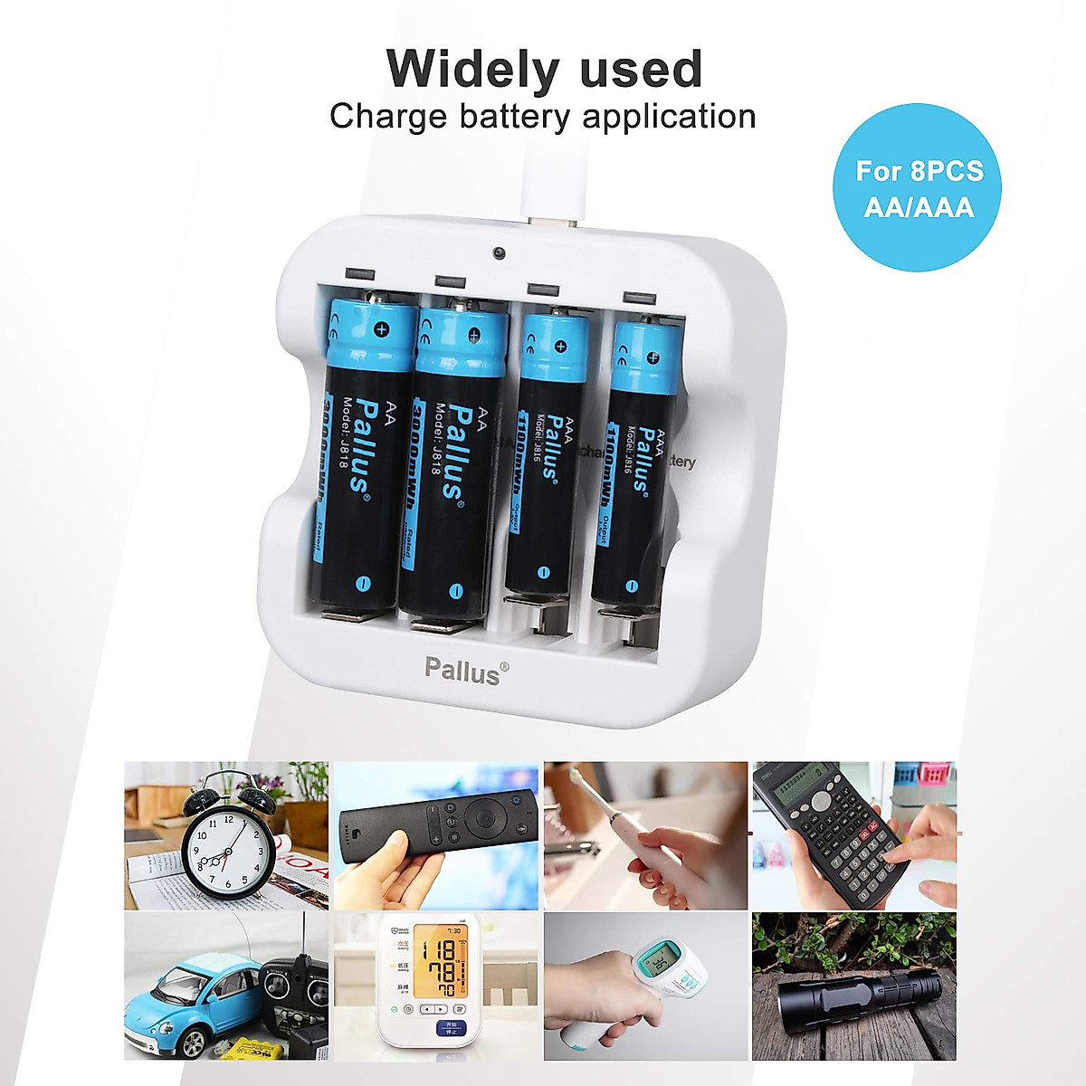 Rechargeable AA AAA Lithium Batteries, 4 Pack 3000mWh Li-ion AA Batteries and 4 Pack 1100mWh AAA Lithium Batteries with Fast Charger