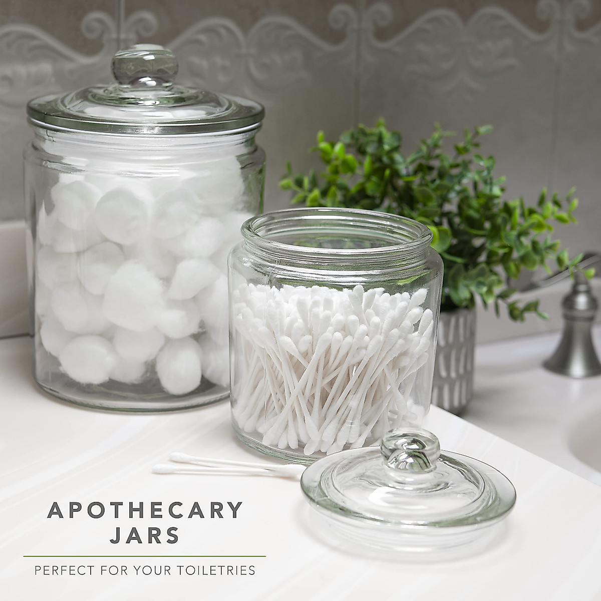 Glass Cookie Jar -2x 1/2 Gallon (64oz) & 1/4Gallon (32oz) - Glass Apothecary Jars With Lids - Canister Sets For Kitchen Counter - Glass Candy Jars - Glass Canisters Set Of 4 - Sugar Containers For Countertop (Glass Jars with labels)