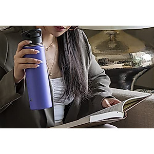 Cylindro Water Bottle, Triple-Layer Stainless Steel - 3 Lids, Vacuum Double Walled Copper Lined, BPA Free, w/ Silicone Boot, Hot & Cold - 22 Oz Veri Peri Purple