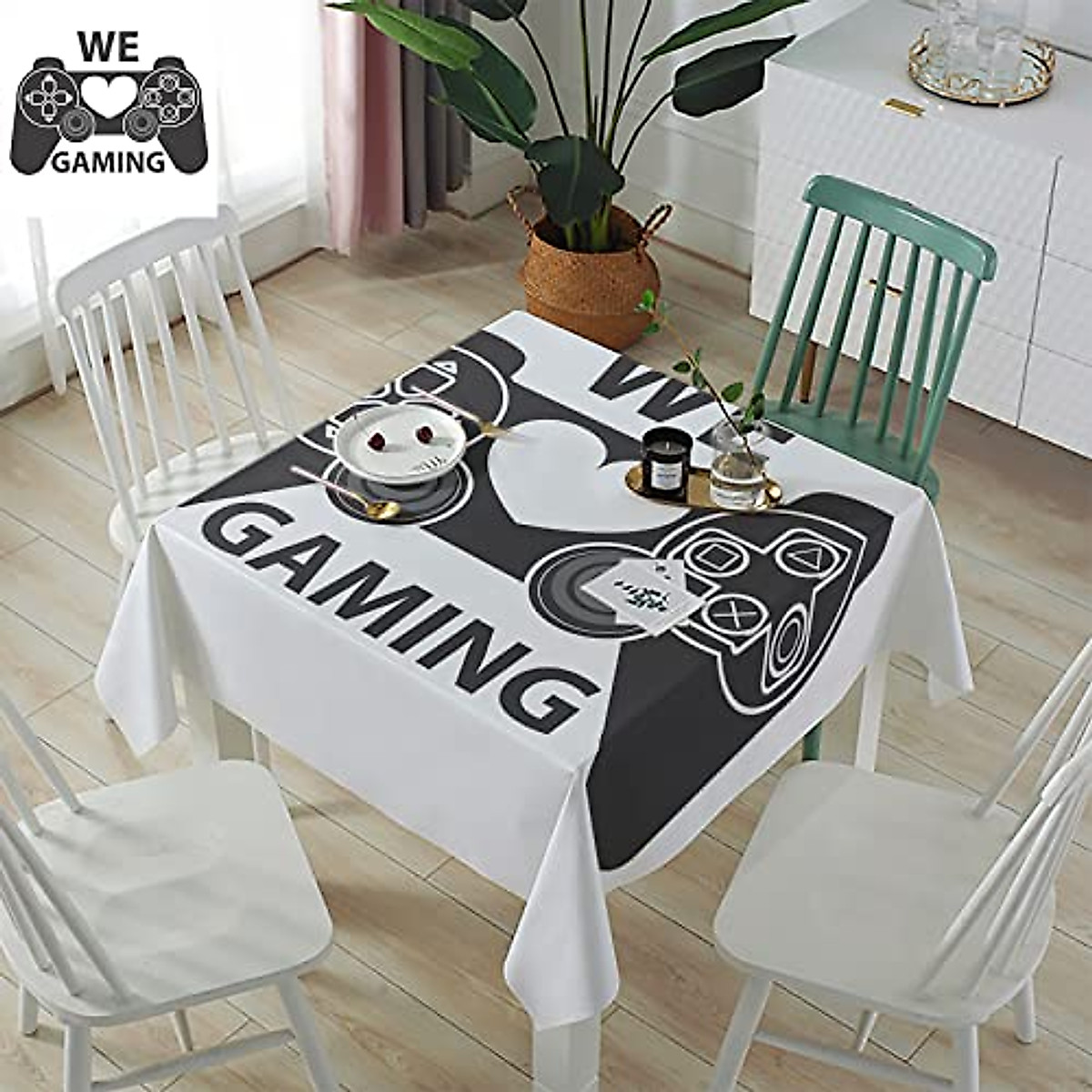 Gogobebe Square/Round Table Cloth(60x60in) WE Gaming Gray Gamepad Continuous Joystick Tablecloth for Dining Table Waterproof Table Cover for Kitchen Restaurants Indoor/Outdoor Tablecloths for Parties