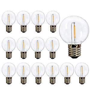 G40 Globe Replacement Bulbs C9/E17 Intermediate Base 1W G40 Shatterproof Waterproof Clear Plastic LED Filament Bulb Warm White 2700K Outdoor String Replacement Light for Yard Garden Patio(15 Pack)