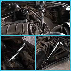 DURATECH Wobble Socket Extension Bar Set, 1/4", 3/8", 1/2" Drive Socket Extension Set, Cr-V Steel, Chrome Plated, Storage Tray Included, 9 PCS