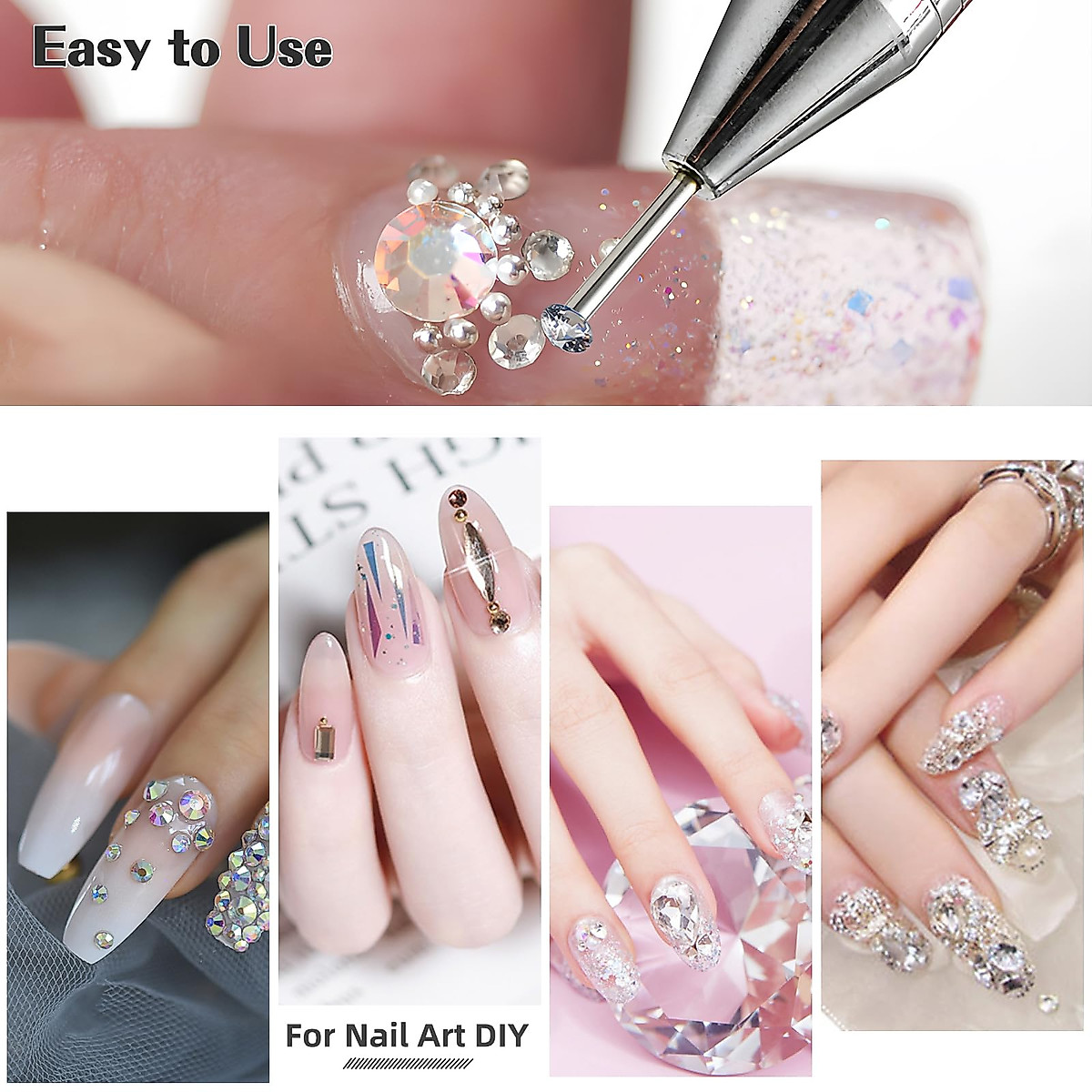 Rhinestone Picker Tool Wax Pencil for Rhinestones Diamond Painting Dotting Pen 2pcs Dual-Ended Rhinestones Pen with 2 Extra Wax Tips and 1 Nail Art Tweezer