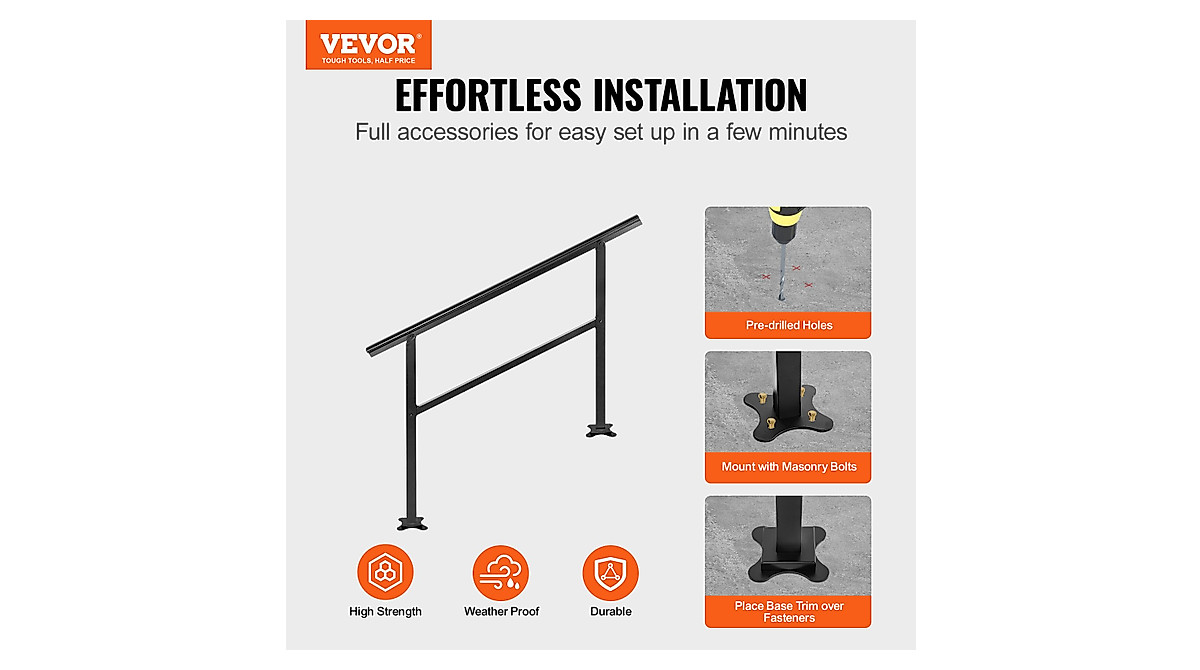 VEVOR Adjustable Handrail for Outdoor Steps – Safe & Sturdy