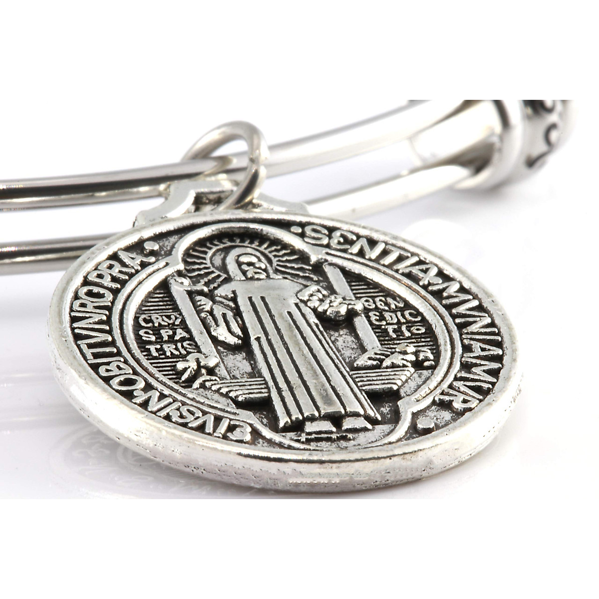 San Benito Bracelet | St Benedict Medals are Great Catholic Gifts or Confirmation Gifts and Medalla de san Benito a Stainless Steel Bangle for Sensitive Skin a Saint Benedict Bracelet for Men or Women