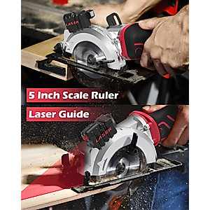 PowerSmart 5.8 Amp 4-1/2 Inch Mini Circular Saw with 4 Blades for Woods, Tile, Soft Metal and Plastic