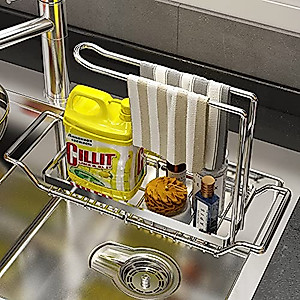 vahvei Telescopic Sink Storage Rack, Expandable Kitchen Sink Organizer Rack,Kitchen Sink Caddy Rack Organizer,304 Stainless Dish Rack Caddy for Soap and Sponge Holder Kitchen Sink