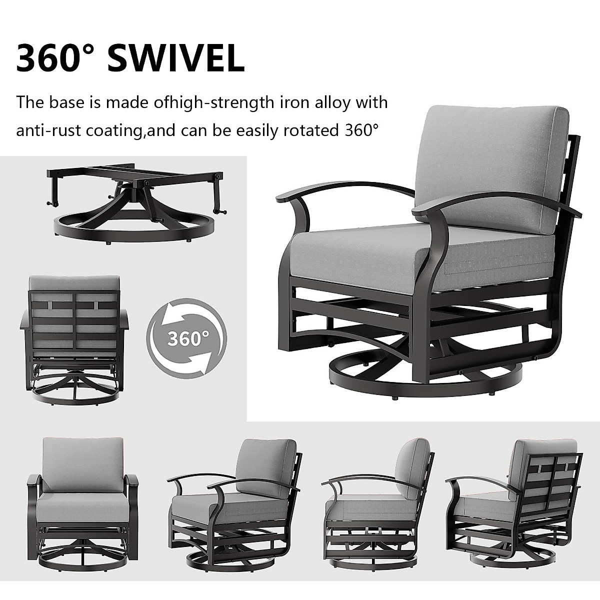 ASJMR 3 Piece Outdoor Aluminum Metal Swivel Rocking Chair Set with 1 Coffee Table and 2 Upholstered Cushions Outdoor Metal Swivel Rocking Chair Furniture (for Indoor, Outdoor) Parlor Set