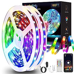 Kyoholink 100ft Bluetooth Led Strip Lights (2 Rolls of 50ft), Music Sync Smart Lighting Strips with App Control, Color Change 5050 Led Light for Bedroom, Living Room, Kitchen, Party Decoration
