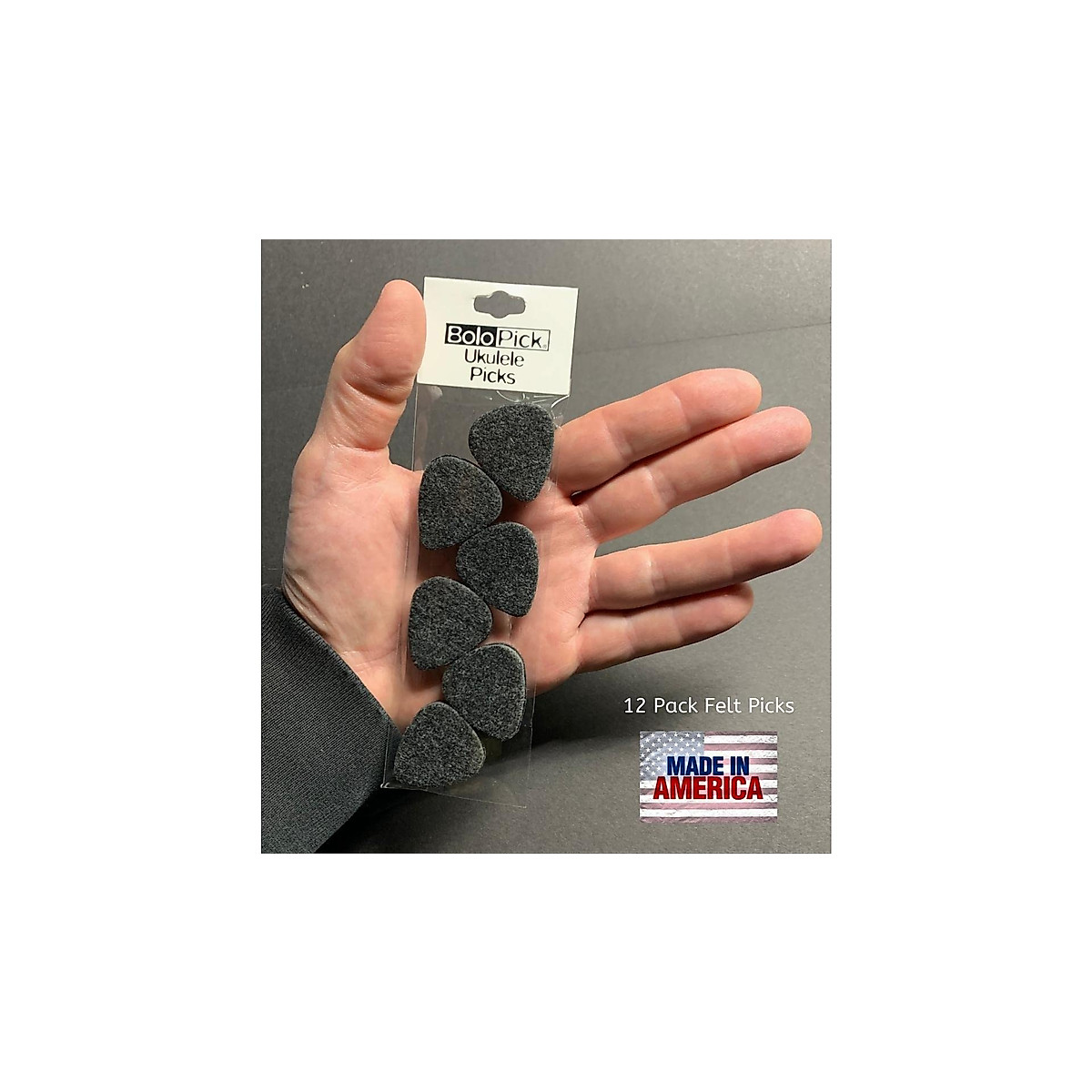 Ukulele Picks, BoloPick 12 Pack Original Recipe Black Felt Uke Picks for Ukulele, Guitar, Bass, Autoharp, Banjo