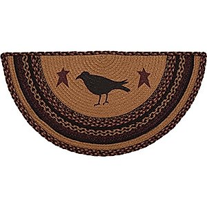 VHC Brands Heritage Farms Crow Half Circle Jute Rug 16.5x33 Country Braided Flooring, Tan
