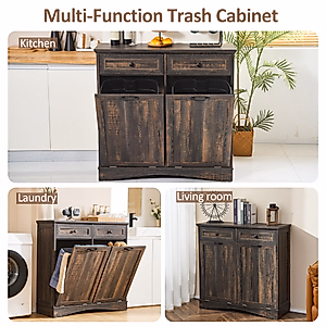 Spurgehom Double Tilt Out Trash Cabinet 13 Gallon Kitchen Waste Bins, Laundry Hamper Tilt Out Pet Proof Hidden Trash Bin for Kitchen,Rustic Black