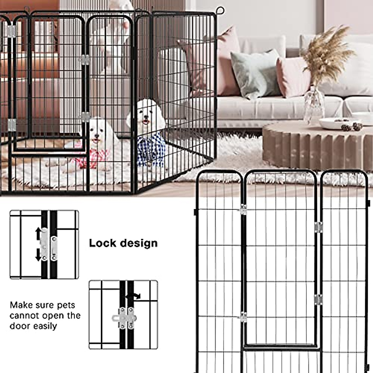 PUKAMI Dog Fence for Dogs, 8/16 Panels 24/32/40 Height x32 inch Width,Portable Dog Playpen Puppy Playpen for Small Medium Dog Exercise Pen for Indoor Outdoor,Pet Playpen Fence for Yard,RV,Camping
