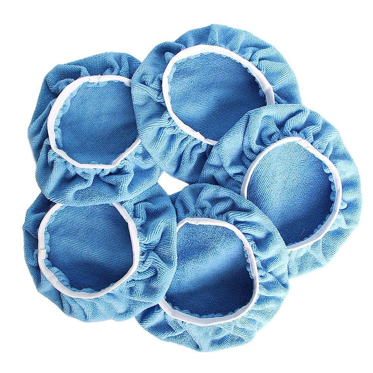 ZYTC Car Polishing Waxing Sleeve Polisher Pad Bonnet Microfiber Pad Soft Pack of 5 (Light Blue, 9"-10")