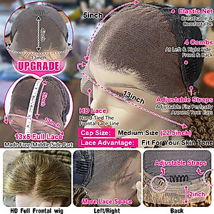 CYNOSURE 13x5 Curly Honey Blond Ombre Color Highlight Lace Front Human Hair Wigs for Women Invisible Pre Plucked (24 Inch, Highlight)