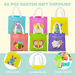 JOYIN 36 PCS Easter Gift Bags, Non Woven Easter Tote Bags with Handles Party Treat Bags for Gifts Wrapping, Egg Hunt Game, Easter Party Supplies