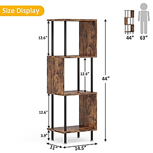 Hosfais 4 Tier Modern Bookshelf, S-Shaped Bookcase,Small Book Shelf for Small Spaces, Unique Bookshelf for Storage Organizer Living Room Bedroom Home Office, Brown