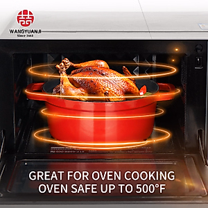 WANGYUANJI Enameled Dutch Oven Pot with Lid,3.2 Quarts Enamel Cast Iron Cookware Pot,Heavy-Duty Casserole with Dual Handle,Round Dutch Ovens for Braising and Bread Baking,Red