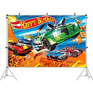 Happy Birthday Party Backdrop,Hot Car Birthday Party Supplies Cartoon Car Themed Happy Birthday Banner Party Decorations Photography Background