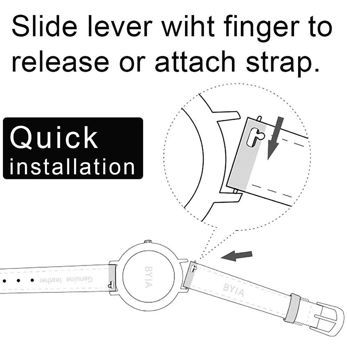 FimKaul 20mm Genuine Leather Watch Strap, Quick Release Strap Dark Brown Replacement WatchBand (Black)