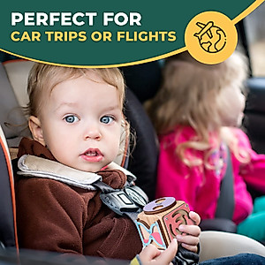 Timo Toys Incredibly Educational Busy Cube, Activity Cube, Wooden Sensory Toys, Busy Board, Toddler Toys, Baby Toys, Montessori Toys for 1 Year Old and Up, Baby Girl Gifts Boy (Coral)