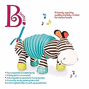 B. baby – Sensory Zebra Plush – Zebra Accordion – Interactive Stuffed Animal – Musical Baby Toy – 6 Months + – Squeezy Zeeby
