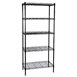 HESESOH 5-Wire Shelving Adjustable Shelves, Standing Storage Shelf for Laundry Bathroom Kitchen Pantry Closet Organization (Glossy Black, 21.2" L x 11.4" W x 48.8" H)