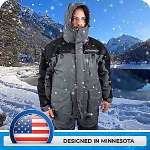 WindRider Ice Fishing Suit | Insulated Bibs and Jacket | Flotation | Tons of Pockets | Adjustable Inseam | Reflective Piping | Waterproof Gear for Ice Fishing and Snowmobiling (Small)