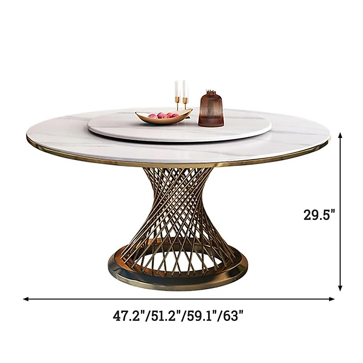 Round Sintered Stone Dining Table with Lazy Susan,Modern Kitchen & Dining Room Tables with Metal Metal Base,Circular Marble Pedestal Dining Table - Table Only(59.1" L x 59.1" W x 29.5" H, Gray)