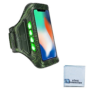 Bright LED Rechargeable Sports/Cross-fit Arm Band (Green) fits iPhone 13 12 11 Pro Max Xs Max Xs X 8+ 8 7 Plus Pixel 2 Galaxy S9 S8 Note 9 + eCostConnection Microfiber Cloth