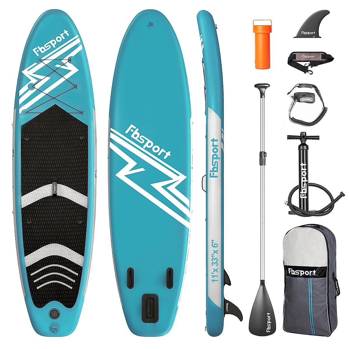 FBSPORT 11' Premium Inflatable Stand Up Paddle Board, Yoga Board with Durable SUP Accessories & Carry Bag | Wide Stance, Surf Control, Non-Slip Deck, Leash, Paddle and Pump for Youth & Adult