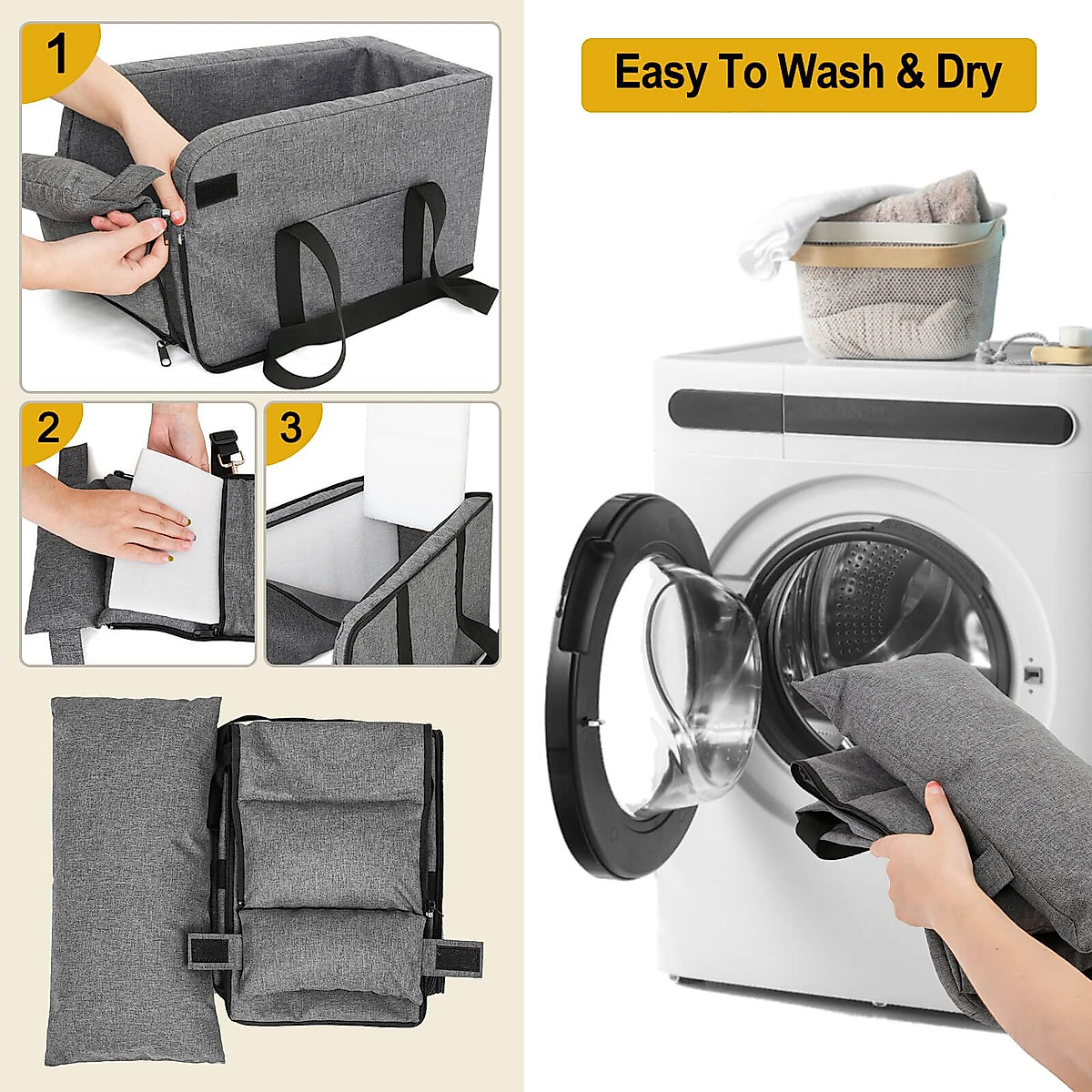 Palopalo Dog Car Seat for Small Dog, Center Console Dog Car Seat for Small Pets Up to 12 Lbs, Fully Detachable and Washable Dog CarSeat with Safet Tethers, Dog Booster Car Seat with Storage Pocket