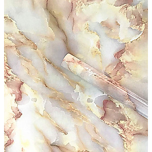 Yija Self Adhesive Granite White Pink Jade Look Marble Gloss Film Vinyl Counter Top Peel and Stick Wall Decal 15.6inch by 79inch