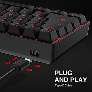 Havit 60% Mechanical Keyboard Mouse Combo, Wired 61 Keys Gaming Keyboard LED Backlit Compact Keyboard with Red Switches & 4800 DPI Programmable Gaming Mouse for Windows PC Laptop Gamers