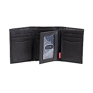 Levi's Men's Trifold Wallet-Sleek and Slim Includes Id Window and Credit Card Holder , Andrew Black, One Size