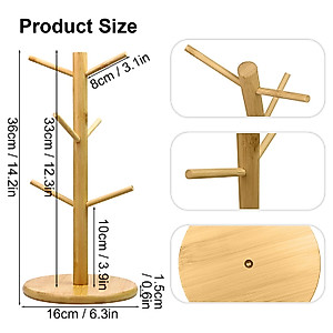 Lilingsty 2PCS Wooden Mug Holder Tree,Wooden Mug Rack Tree Coffee Tea Cup Organizer Removable with 6 Hooks for Kitchen Countertopand Storage Mug Hooks(Natural)