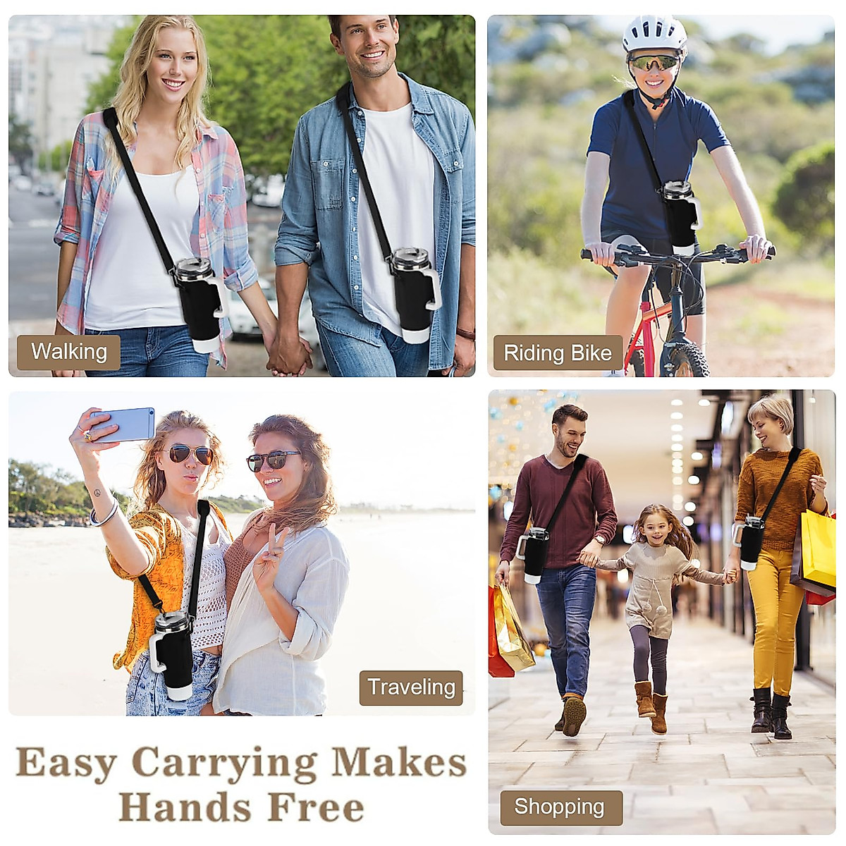 Water Bottle Carrier Bag Compatible with Stanley 40 Oz Tumbler with Bottle Pouch Holder Strap & Pocket Sling Neoprene Sleeve Sports Water Bottle Accessories for Travelling Camping