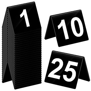 Tuanse Table Numbers 1-25 Acrylic Double Side Numbered Table Tents Plastic Restaurant Wedding Table Number Table Tent Numbers Cards Signs for Party Banquets Wedding Reception (Black, White)