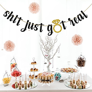 Dalaber Shit Just Got Real Banner, Funny Wedding/Engagement/Bridal Shower/Bachelorette Party Decoration, Just Married Sign Bunting Banner