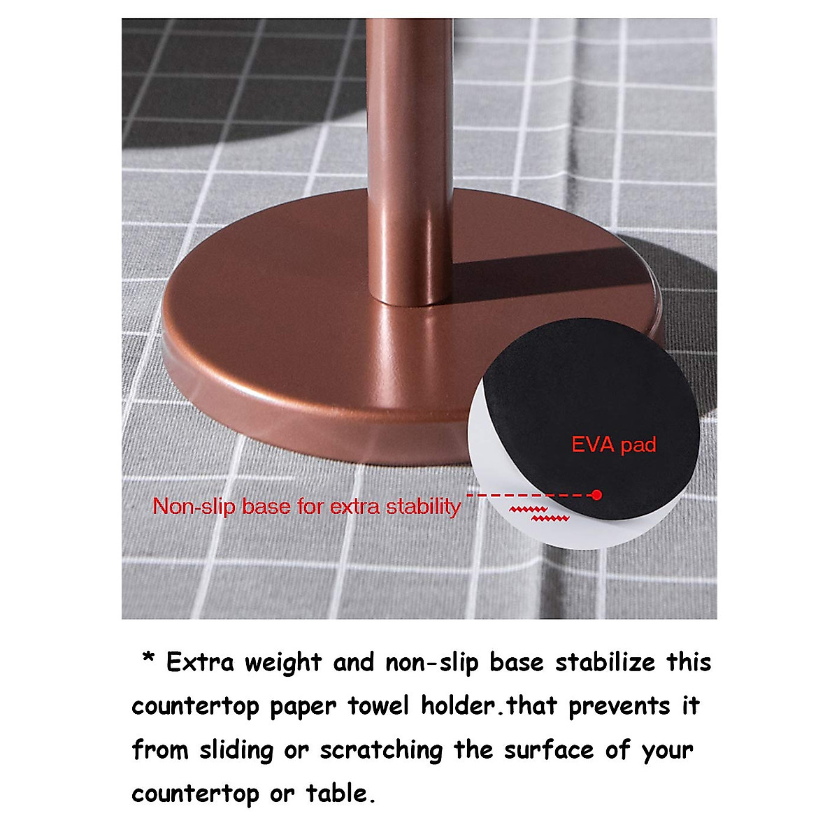 Mornenjoy Modern Stand Up Paper Towel Holder,Single Tear Papertowel Roll Stand with Stable Wide Base,Paper Towel Dispenser for Kitchen Countertop/Dinner Table/Bathroom (Round Head,Copper)