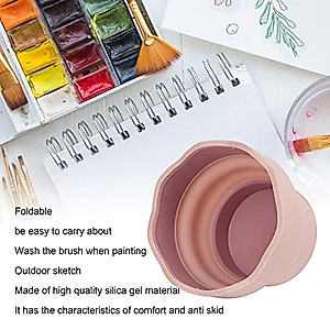 Portable Collapsible Paint Brush Washer, Silicone Washing Bucket Brush Holder Cleaner Painting Water Cup for Watercolor Acrylic Oil Painting(Pink)