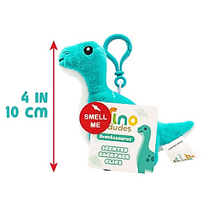Scentco Dino Dudes Backpack Buddies - Patented Gourmet Scented Plush Toy Dinosaur Clips - Brontosaurus (Raspberry) - Stocking Stuffer