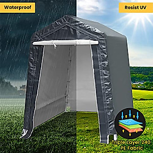 Sefzone 6x8x7Ft Storage Shelter, Outdoor Portable Shed with Detachable Roll-up Zipper Door, 240 PE Fabric, Heavy Duty Frame, Waterproof, Anti-UV, Storage Tent Kit for Bike, Motorcycle, Garden Tools