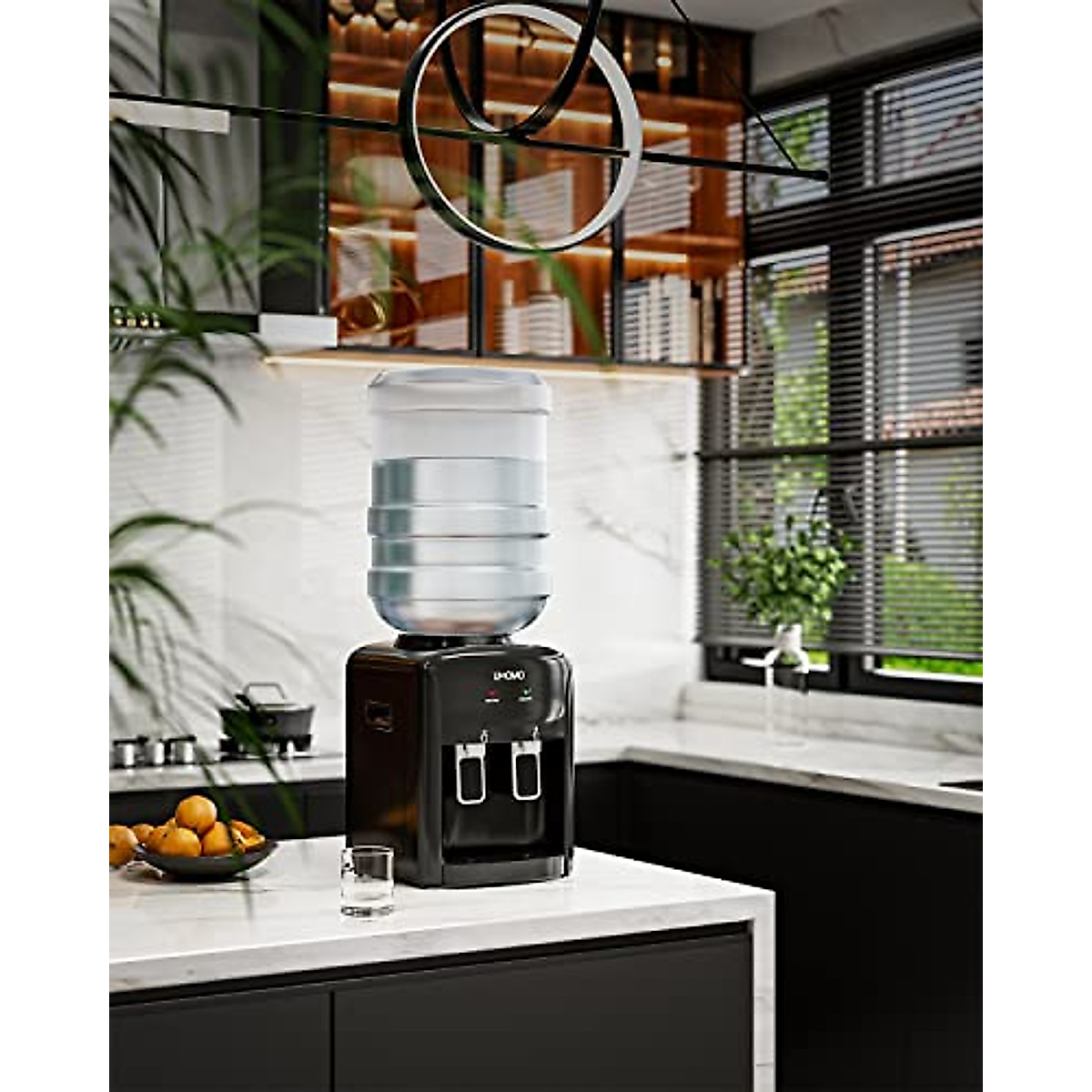 UMOMO Top Loading Water Cooler Dispenser, Countertop, Holds 3 or 5 Gallon, Hot & Cold, for Home and Office Use, Black(Water Bottle NOT Included)